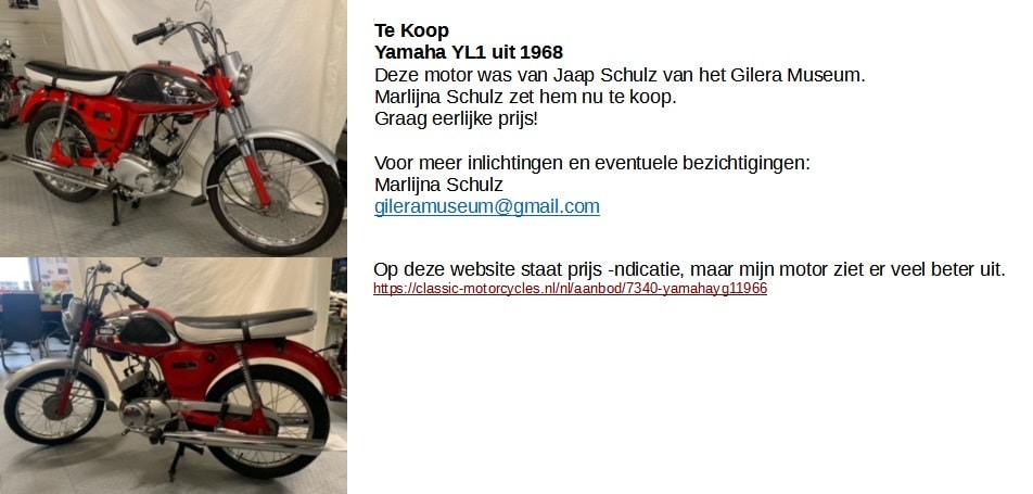 Nieuwe advertentie: Yamaha YL1 van Jaap Schulz - KJMV